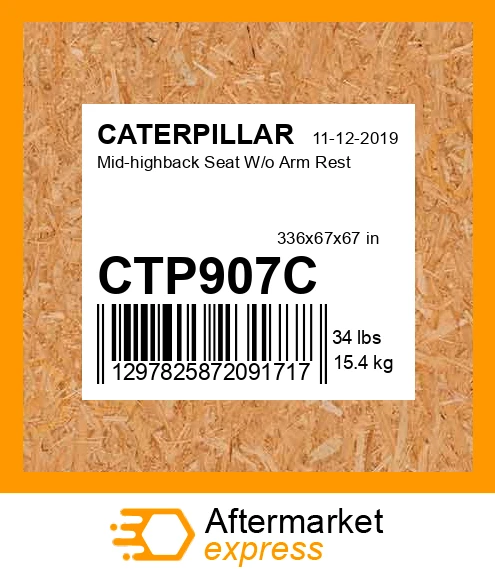 ctp907c - Mid-highback Seat W/o Arm Rest fits CATERPILLAR