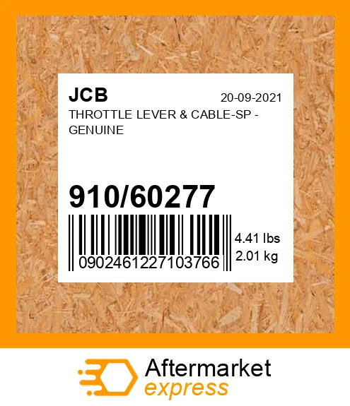 910/60277 - THROTTLE LEVER & CABLE-SP - GENUINE fits JCB | Price: $809.95