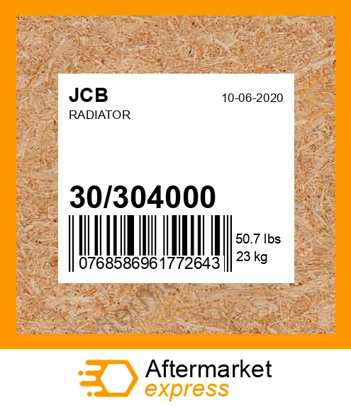 30/304000 - RADIATOR fits JCB | Price: $1,686 Stock: Florida