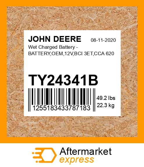 TY24341B - Wet Charged Battery - BATTERY,OEM,12V,BCI 3ET,CCA 620 fits ...