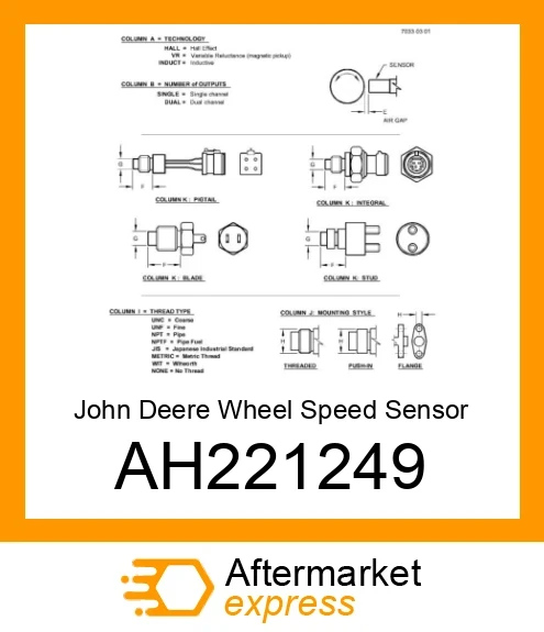 AH221249 - SENSOR fits JOHN DEERE
