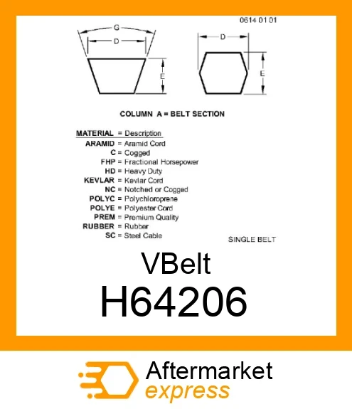 H64206 - VBelt fits JOHN DEERE