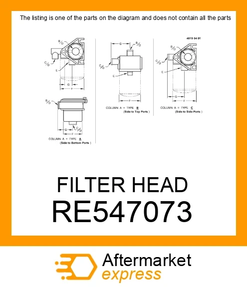 RE547073 - FILTER HEAD fits JOHN DEERE