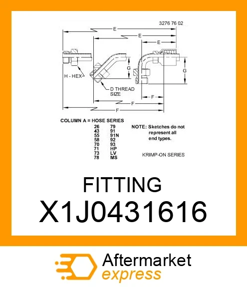 X1J043-16-16 - FITTING fits JOHN DEERE | Price: $43.38 Stock: Wisconsin