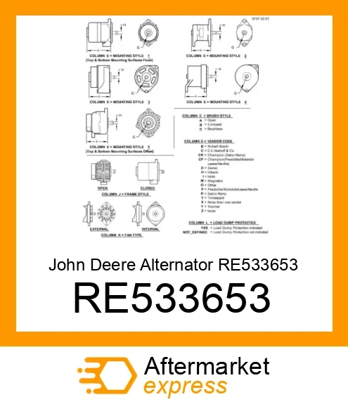 RE533653 - Alternator fits JOHN DEERE