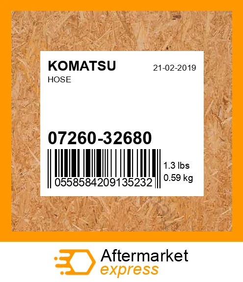 07260-32680 - HOSE fits KOMATSU | Price: $373.72 Stock: Florida