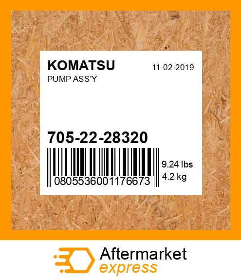 705-22-28320 - PUMP ASS'Y fits KOMATSU | Price: $3,713 Stock: Florida