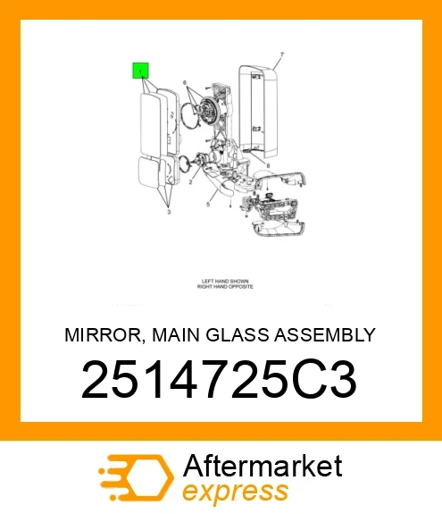 2514725C3 - MIRROR, MAIN GLASS ASSEMBLY W/RETAINER fits NAVISTAR ...